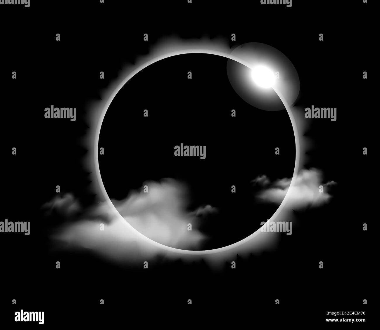 Vector realistic eclipse transparent effect with clouds and light rays ...