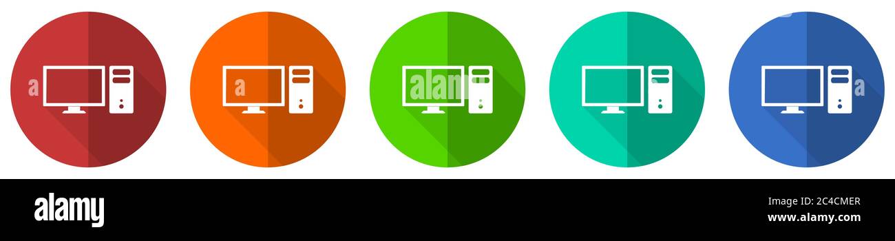 Computer icon set, monitor, screen, pc, red, blue, green and orange ...