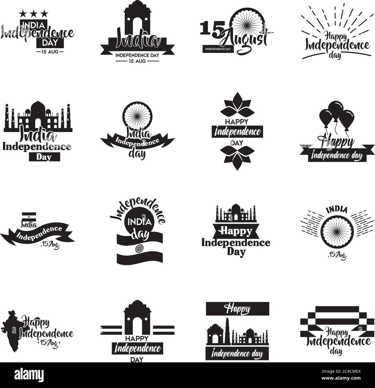 india independence day celebration with set icons vector illustration ...