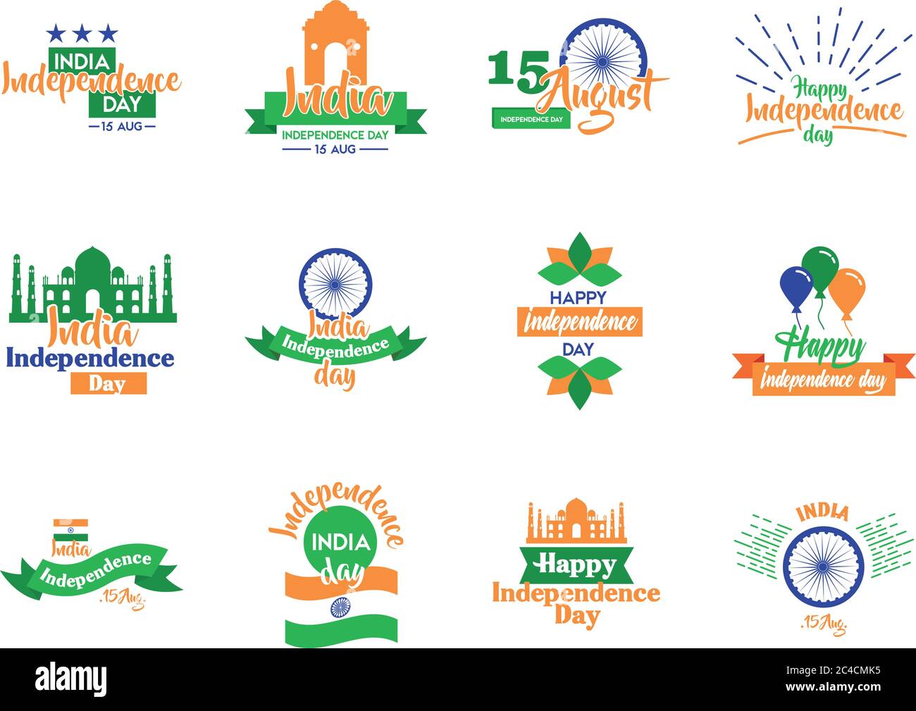 india independence day celebration with set icons vector illustration ...