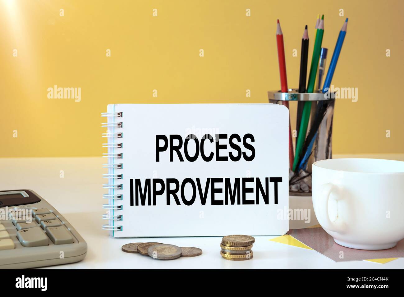 Business concept - workspace office desk and notebook writing PROCESS ...