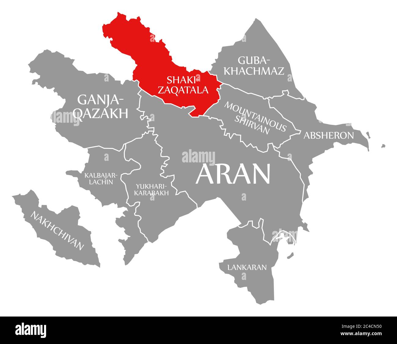 Shaki-Zaqatala red highlighted in map of Azerbaijan Stock Photo - Alamy