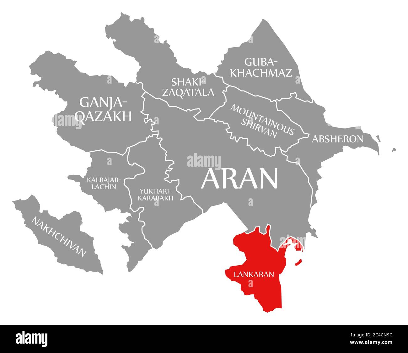 Lankaran red highlighted in map of Azerbaijan Stock Photo - Alamy