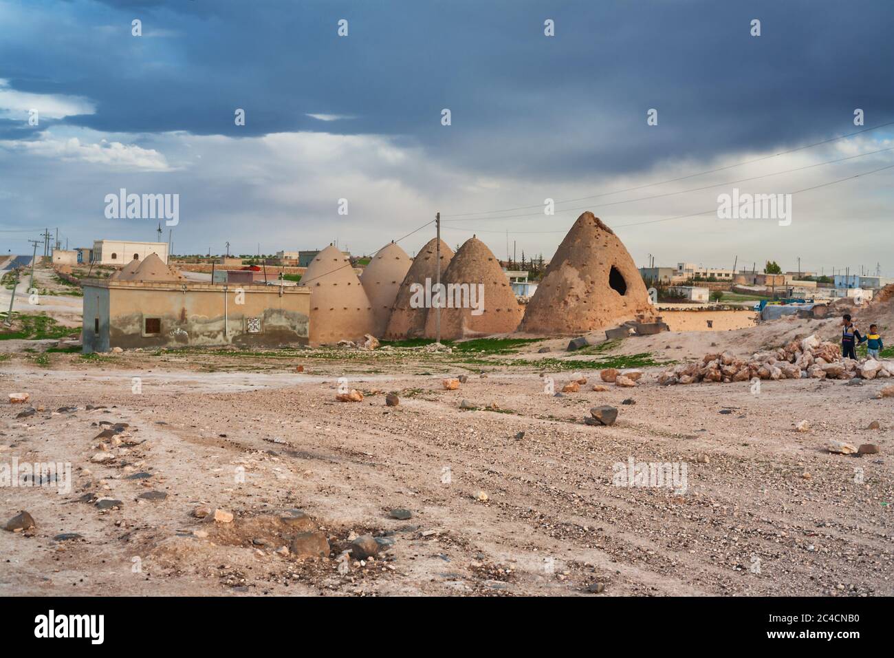 Village with traditional beehive house built of brick and mud, Srouj ...