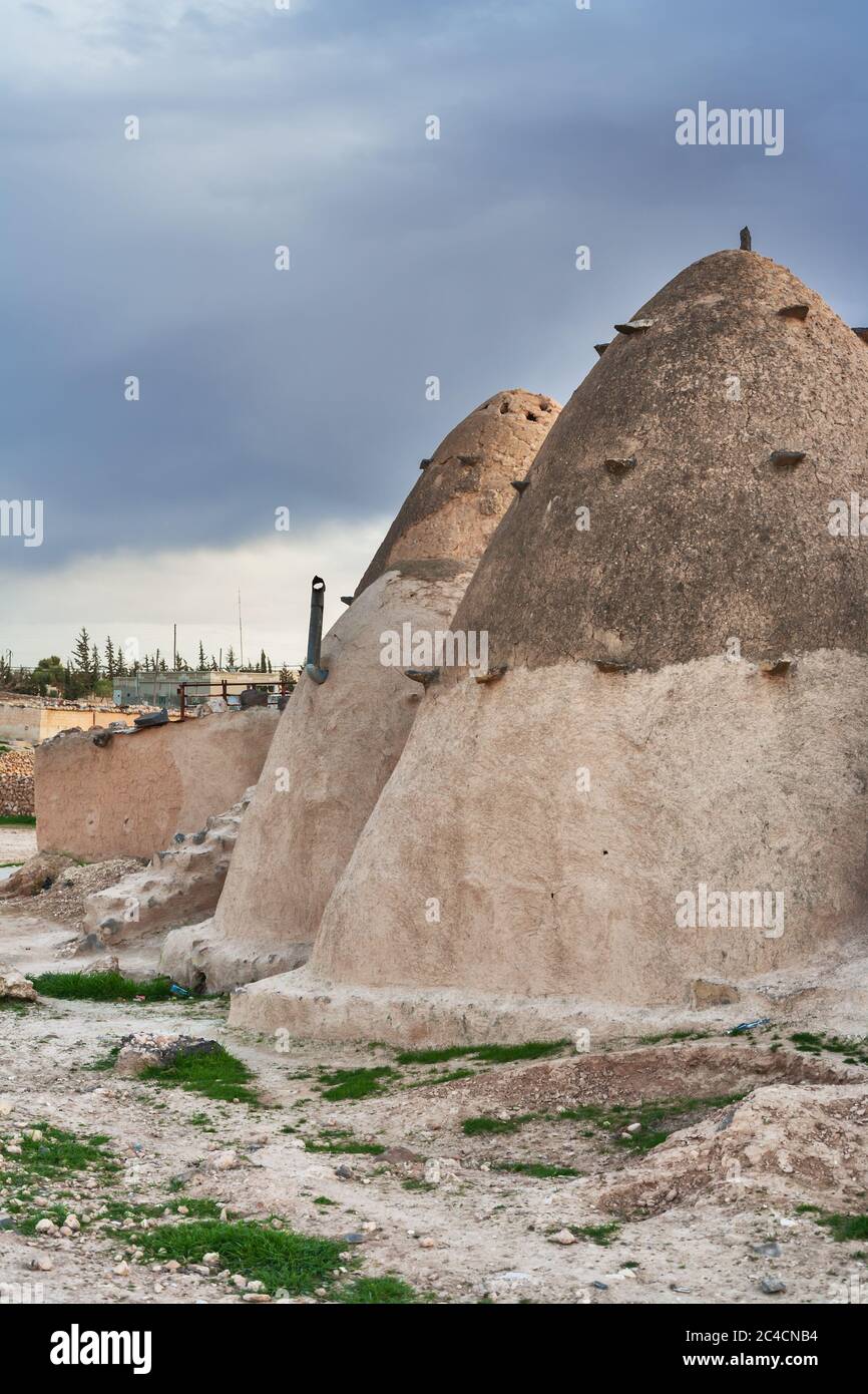 Village with traditional beehive house built of brick and mud, Srouj ...