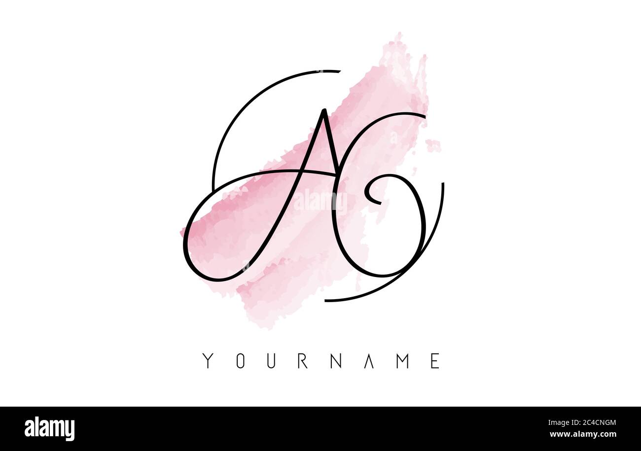 Handwritten AG A G Letters Logo with Pink Pastel Watercolor Brush ...