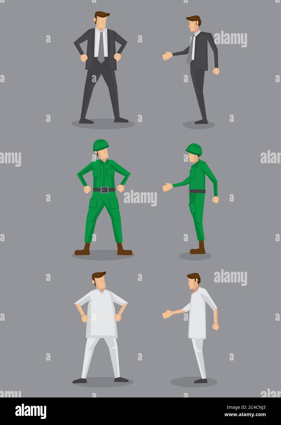 Occupation vector icon set for office worker, soldier and nurse in ...