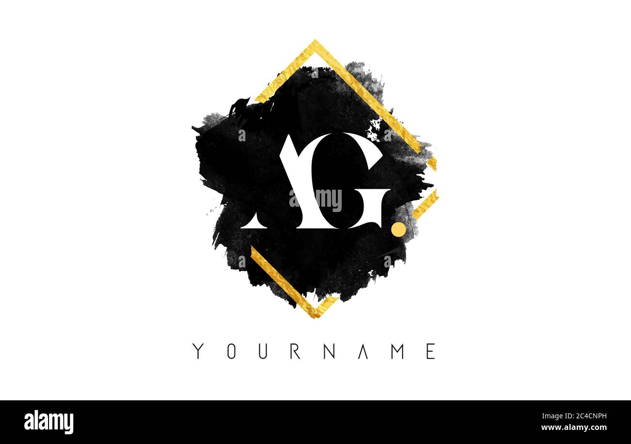 AG A G Letters Logo Design with Black ink Stroke over Golden Square ...