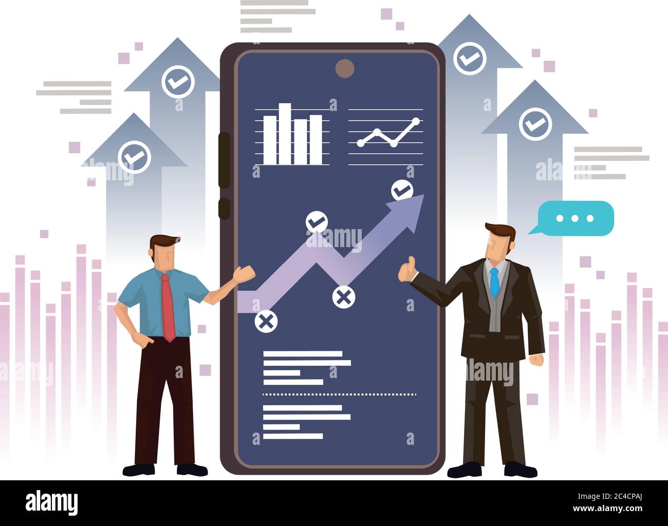 Businessmen using mobilephone analyzing sales data and economic growth ...