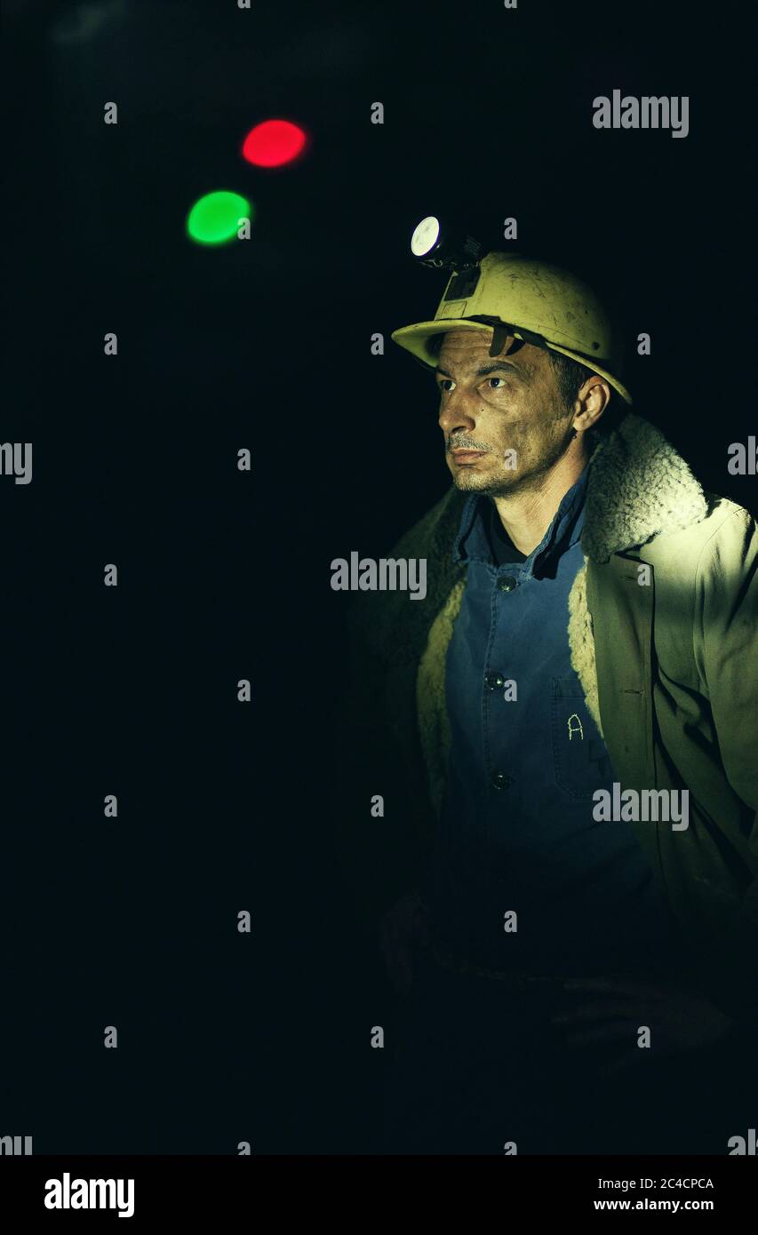 portraits of miners in a brown coal mine Stock Photo - Alamy