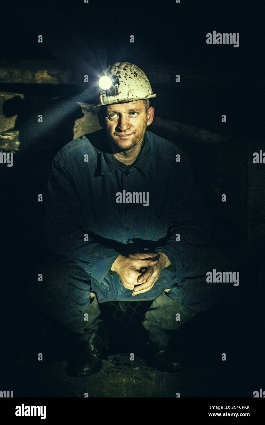 portraits of miners in a brown coal mine Stock Photo - Alamy