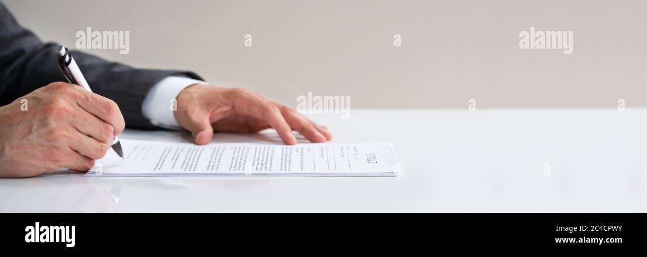 Lawyer Signing Business Contract Legal Document Paper Stock Photo - Alamy