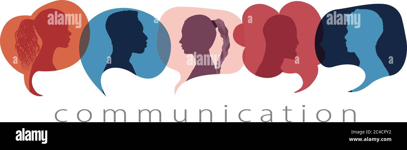 Silhouette heads people in profile inside speech bubble talking and ...