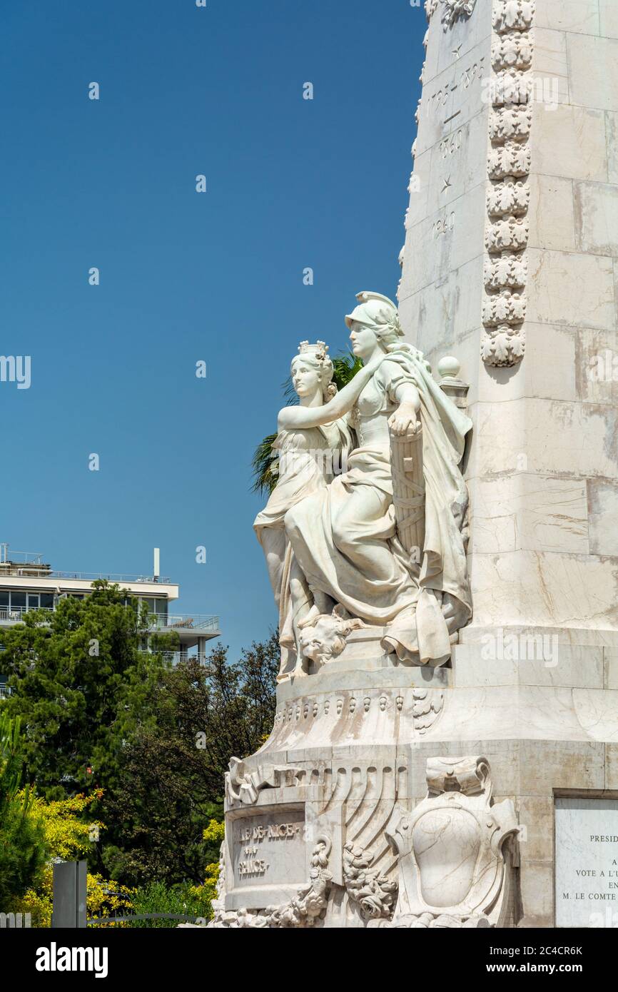 Nice, France - June 14, 2019 : Tourists pass by the Monument of the ...