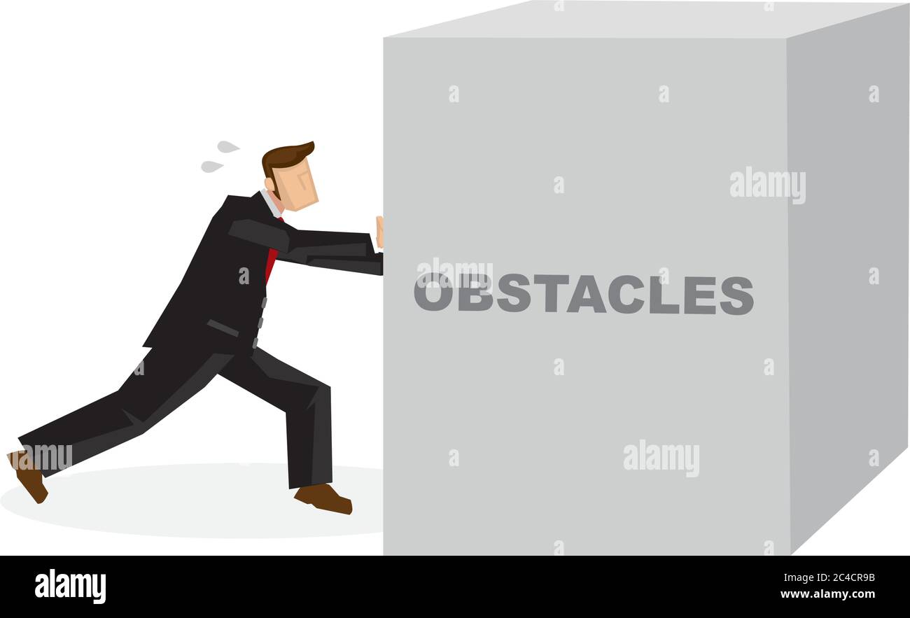 Businessman pushing a huge obstacle. Overcome obstacles and challenges ... Businessman pushing a huge obstacle. Overcome obstacles and challenges ...