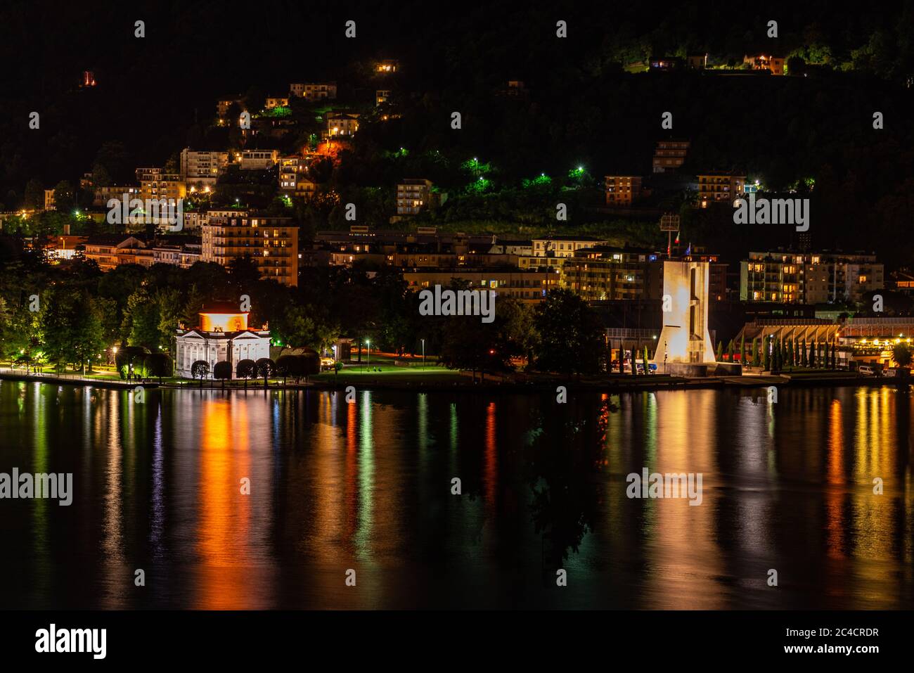 Lake Como, the city and its monuments, at night Stock Photo - Alamy