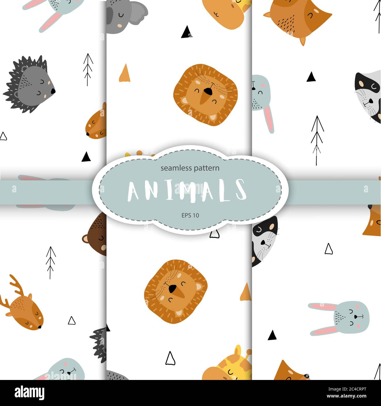 Seamless pattern of cute hand drawn sleeping animals. Cartoon zoo ...
