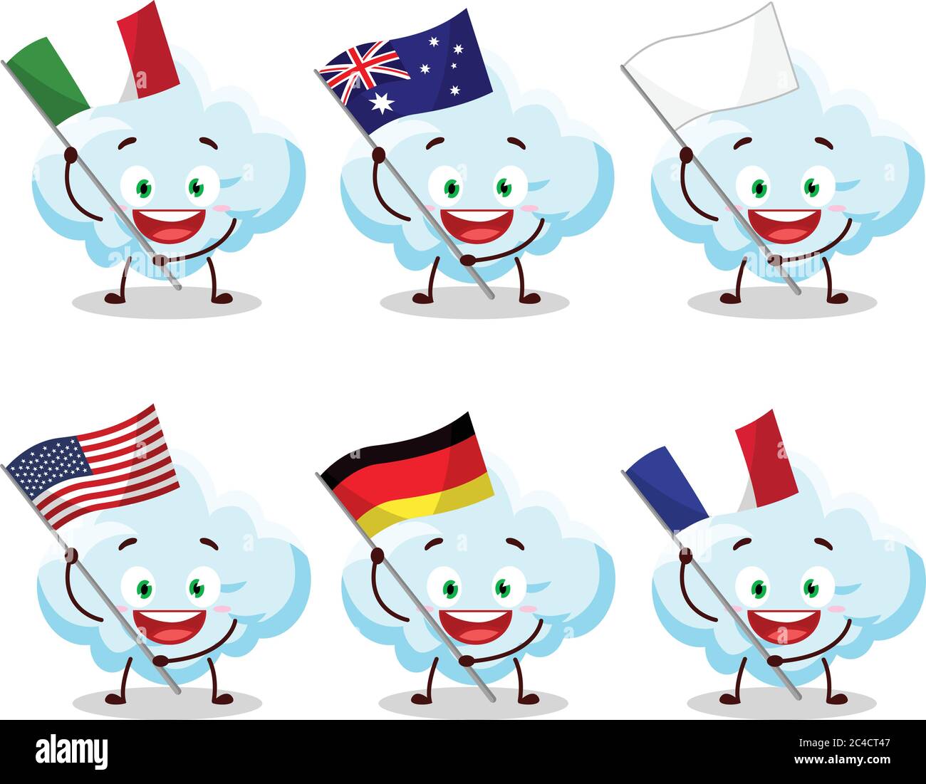 Cloud cartoon character bring the flags of various countries Stock ...