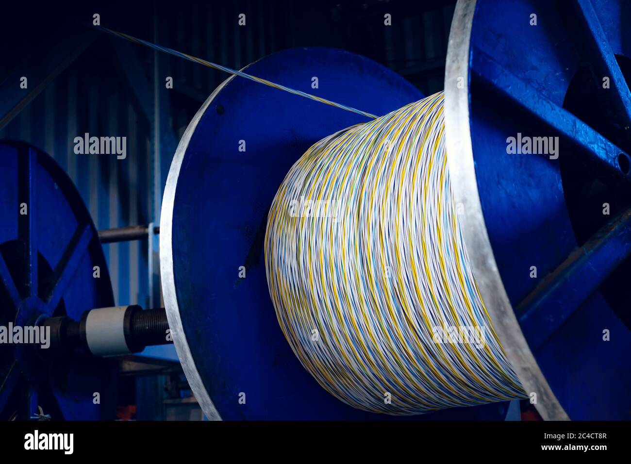 Production of copper wire, cable in reels at factory. Cable factory ...