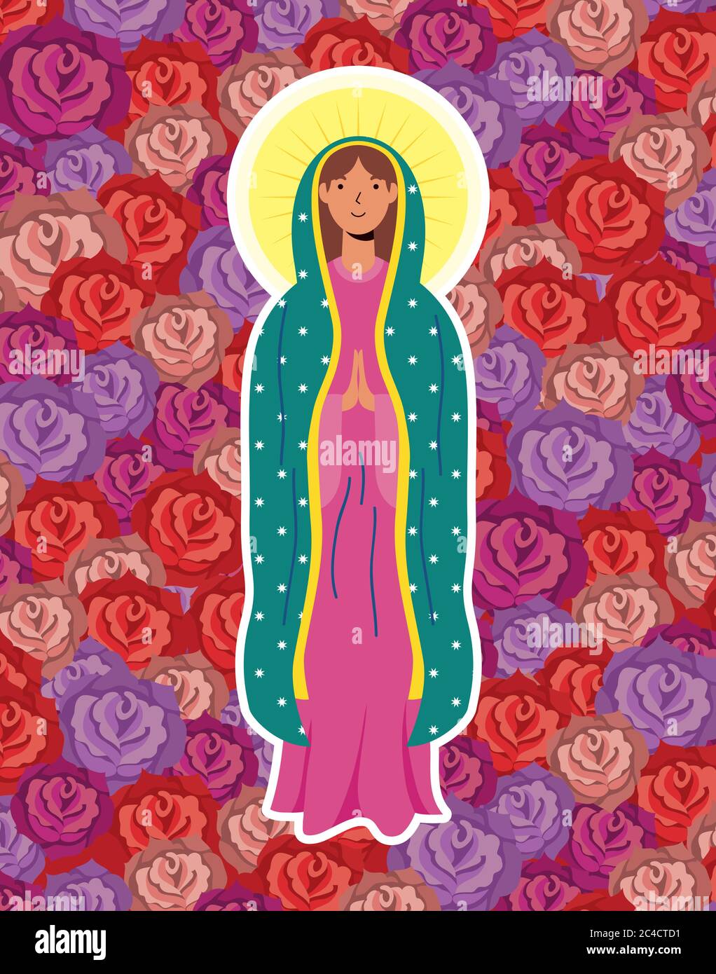Assumption Of Beautiful Mary Virgin With Roses Background Vector