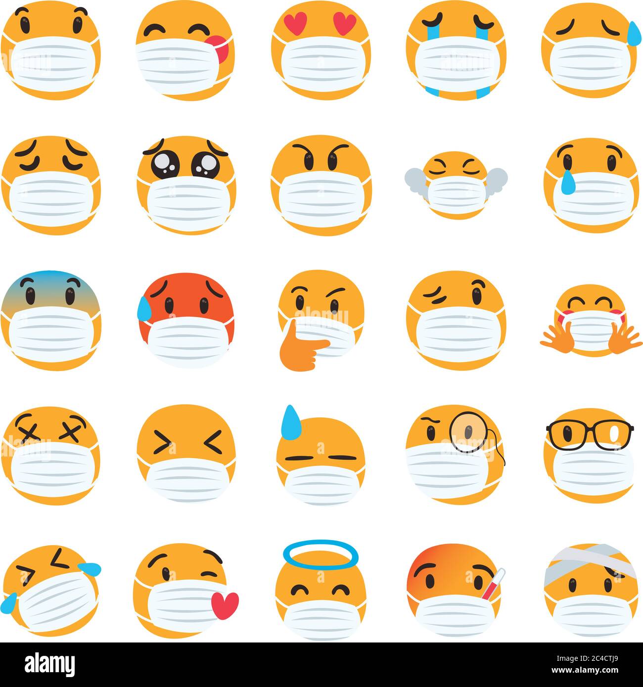 group of emojis wearing medical maskds characters vector illustration ...