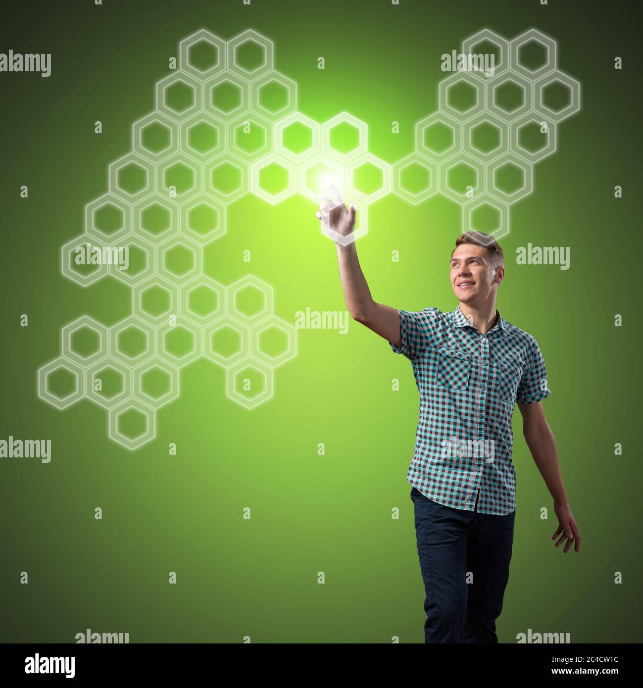 Man touching screen Stock Photo - Alamy