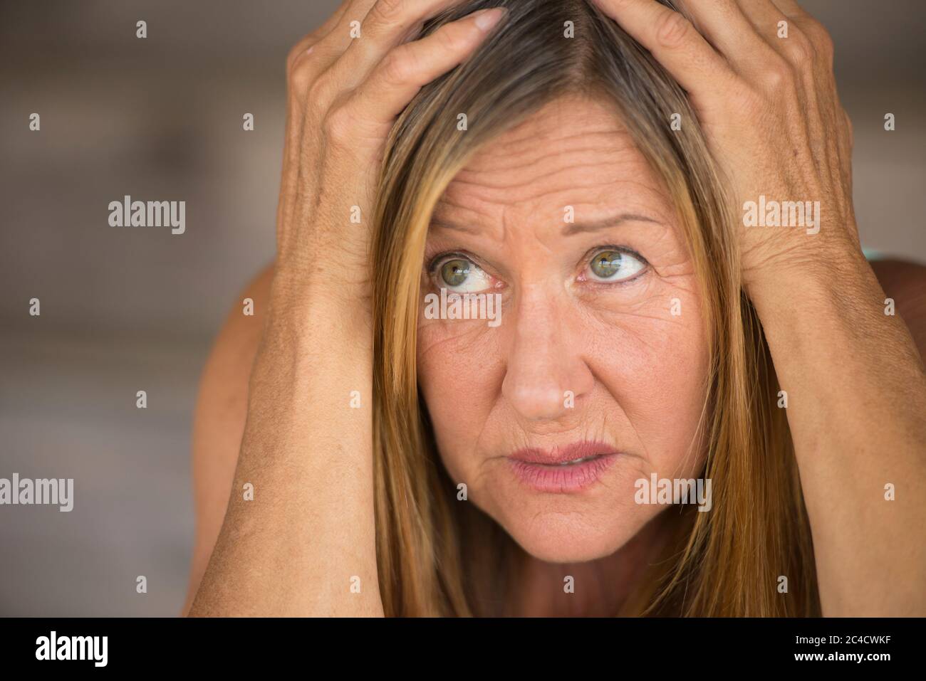Portrait Attractive Mature Woman Stressed Anxious Scared Unhappy