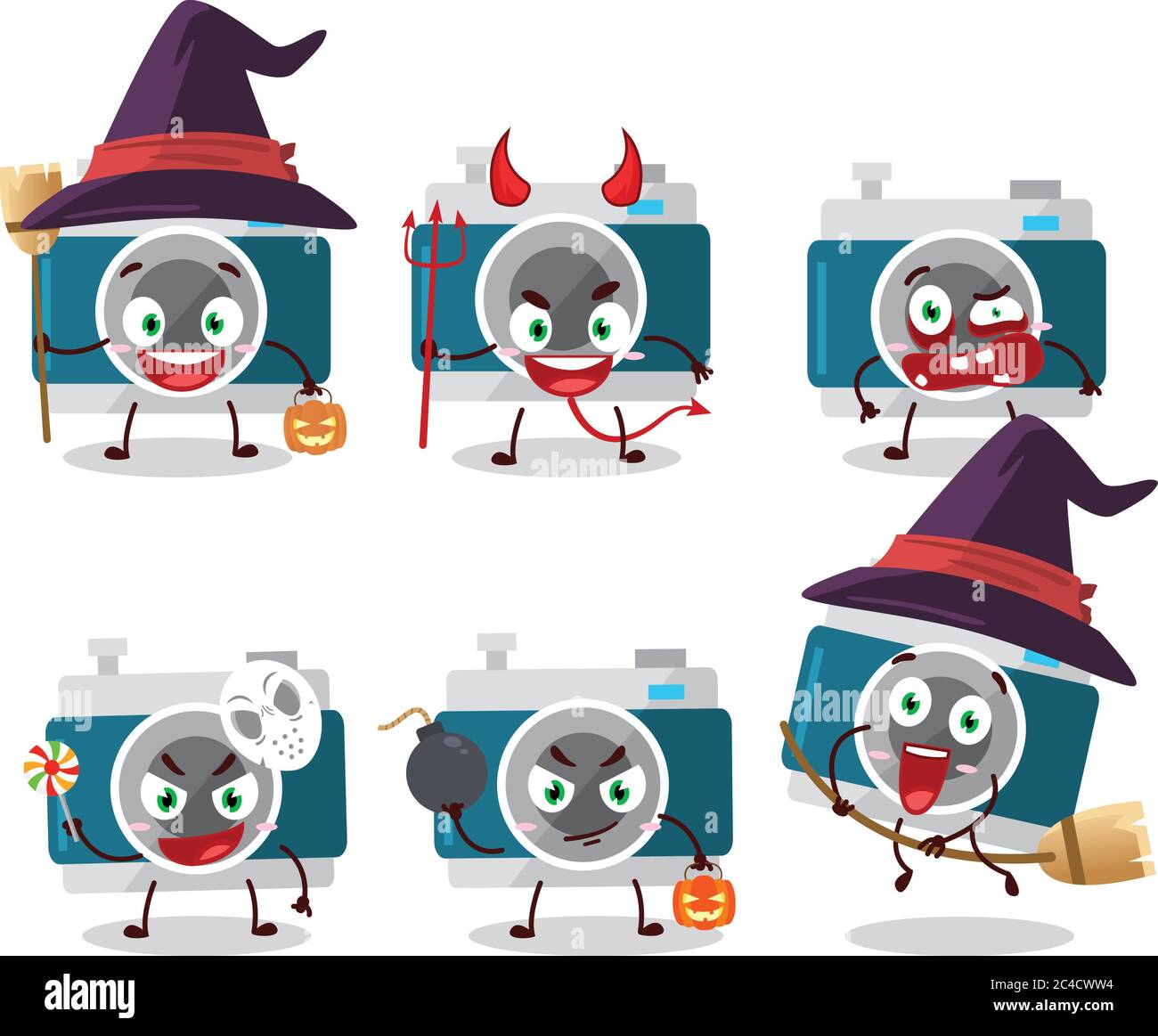 Halloween expression emoticons with cartoon character of camera pocket ...