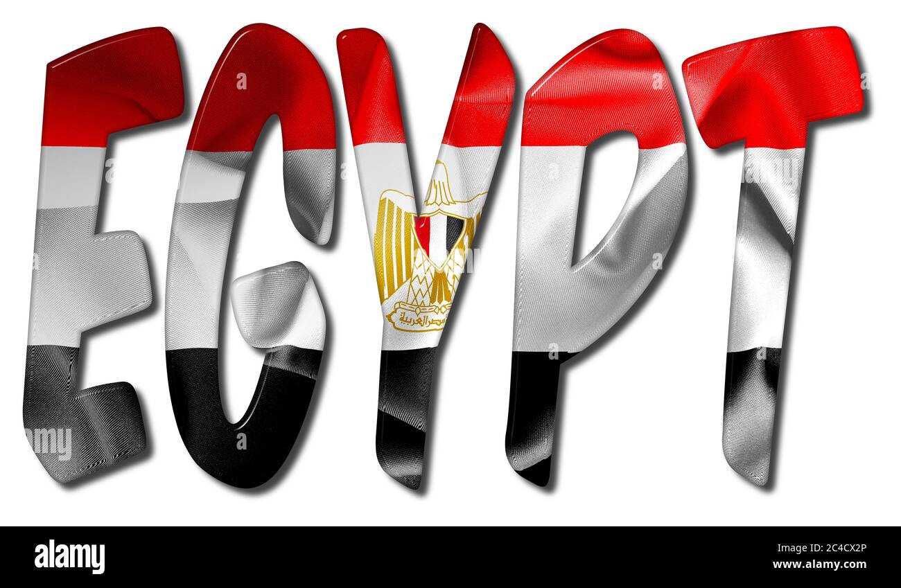 Egypt word 3D illustration with a flag texture on an isolated white ...