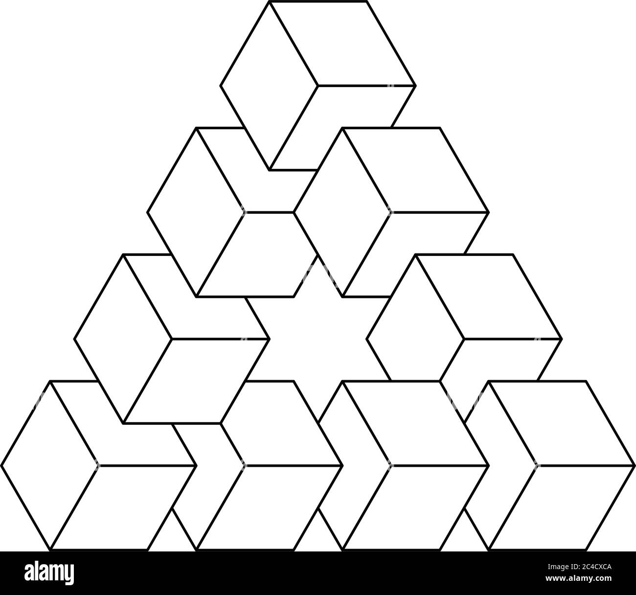 Impossible triangle. 3D cubes arranged as geometric optical illusion ...