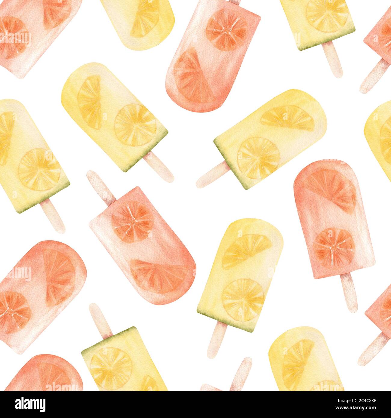 Lemon and orange fruit popsicles summer digital paper. Hand drawn ...