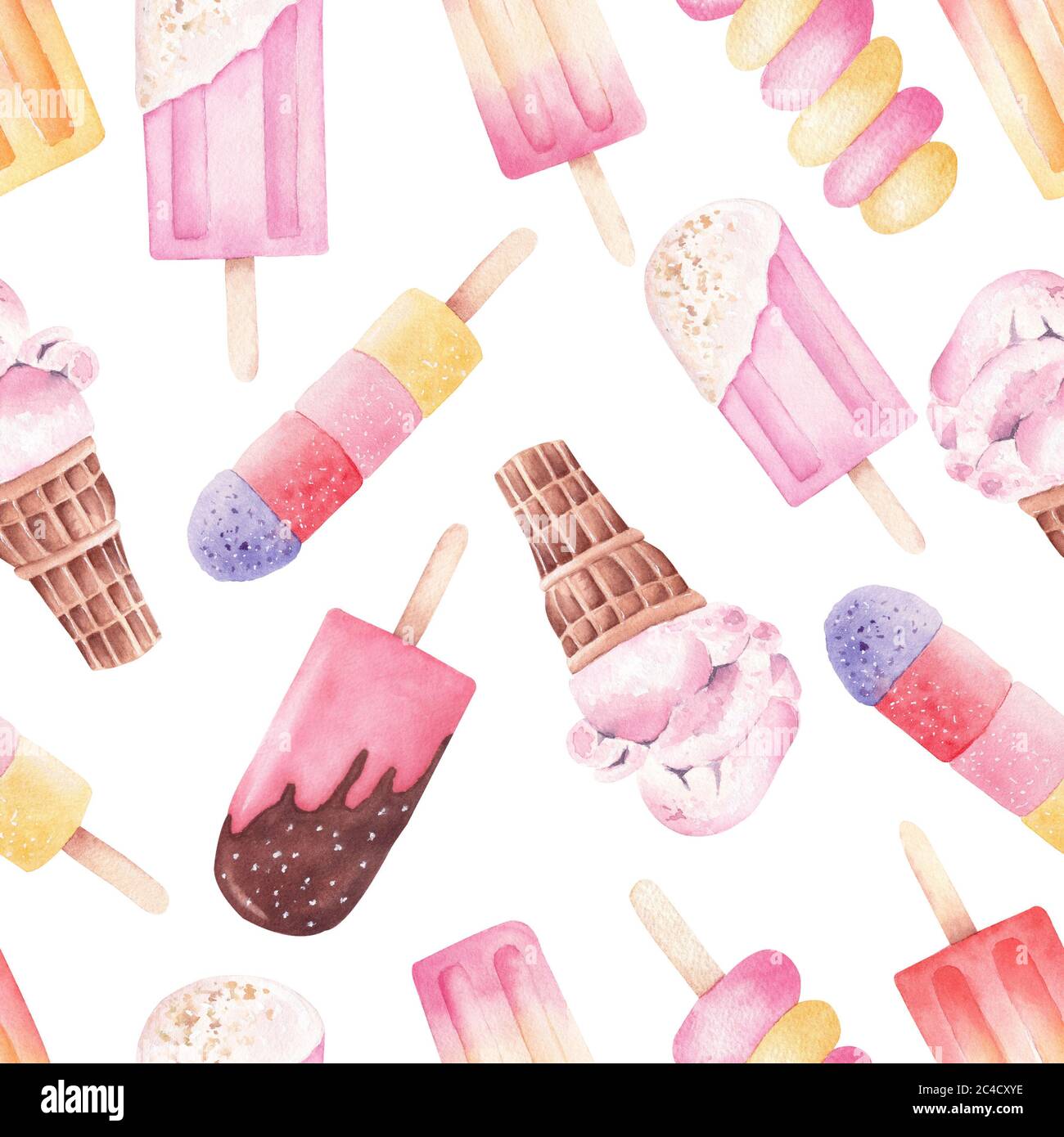 Summer popsicles ice cream digital paper. Watercolor seamless pattern ...