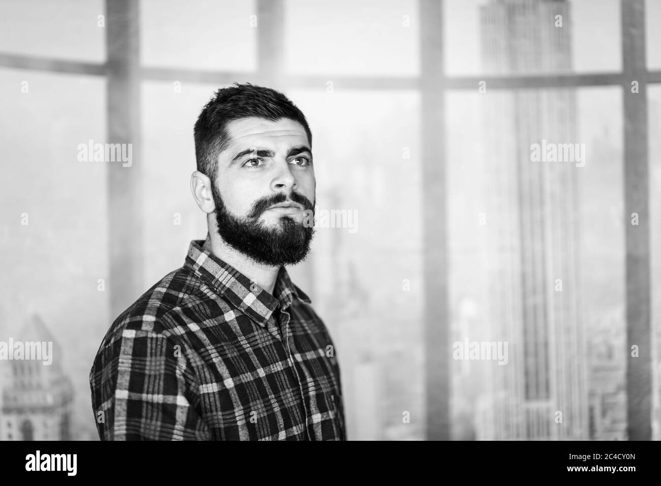 Portrait young bearded caucasian man Black and White Stock Photos ...
