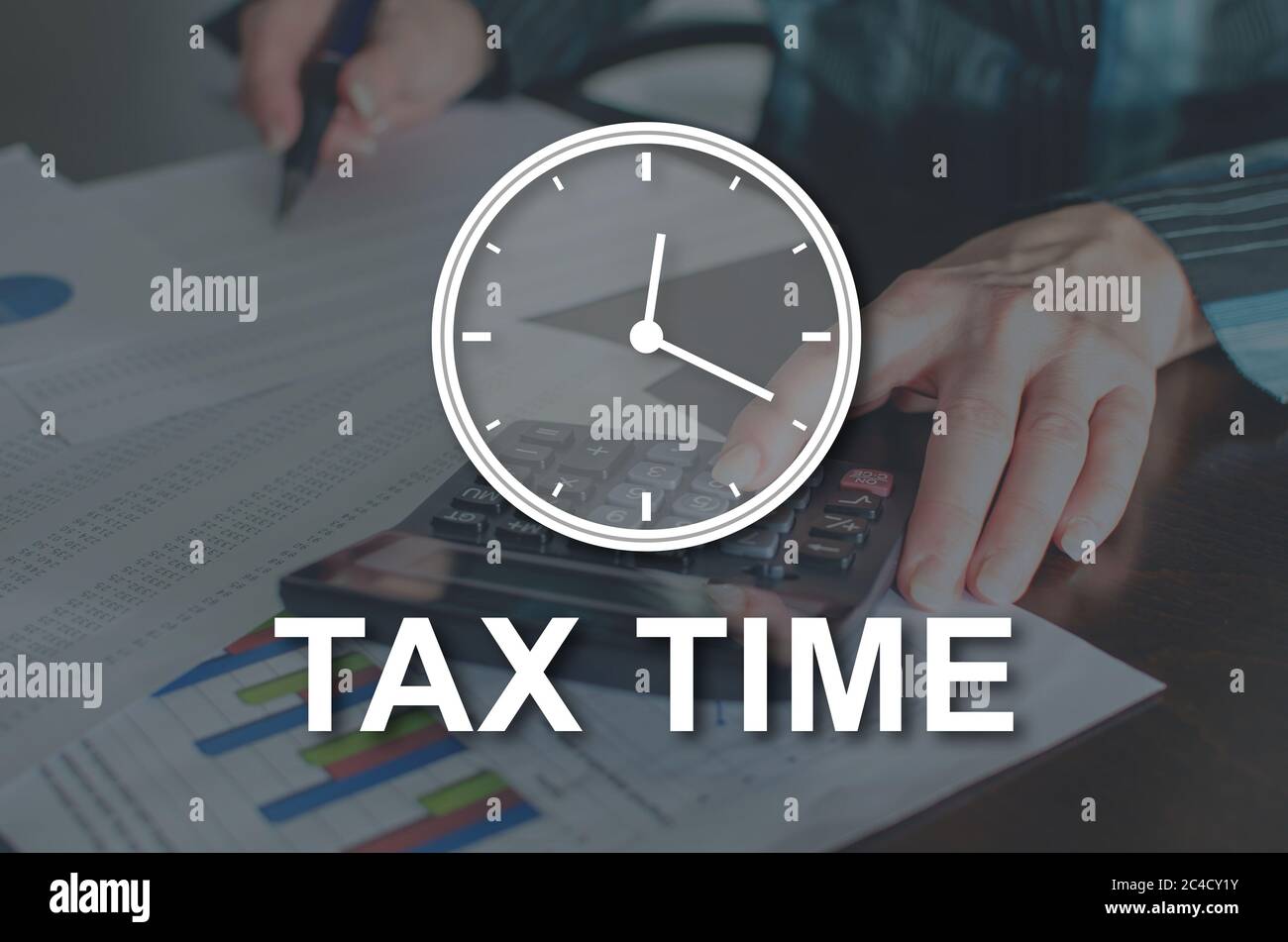 Tax time concept illustrated by a picture on background Stock Photo - Alamy