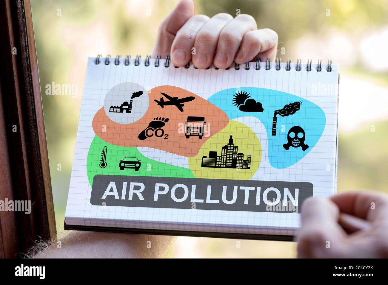 Hand drawing air pollution concept on a notepad Stock Photo - Alamy