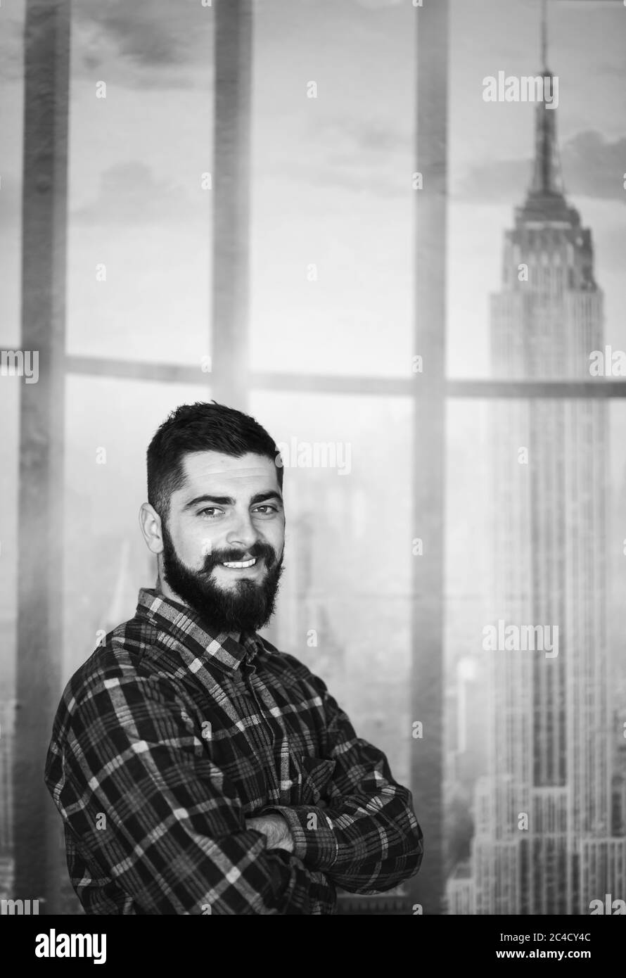 Bearded young handsome man Black and White Stock Photos & Images - Alamy