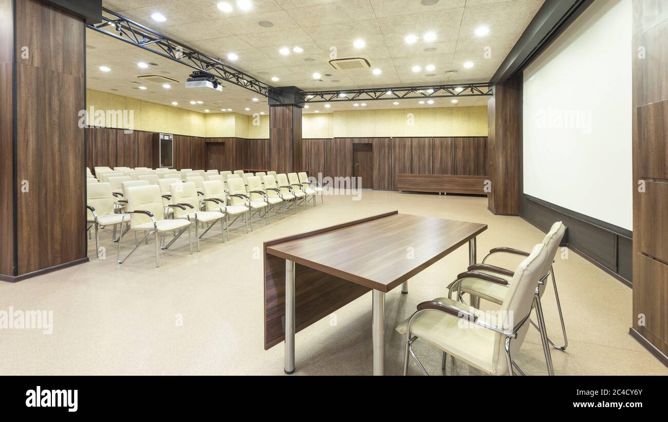 Interior of conference room with place for speaker Stock Photo - Alamy