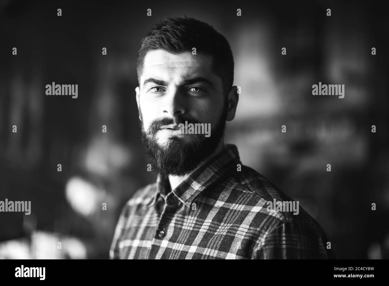 Portrait serious stylish confident caucasian Black and White Stock ...