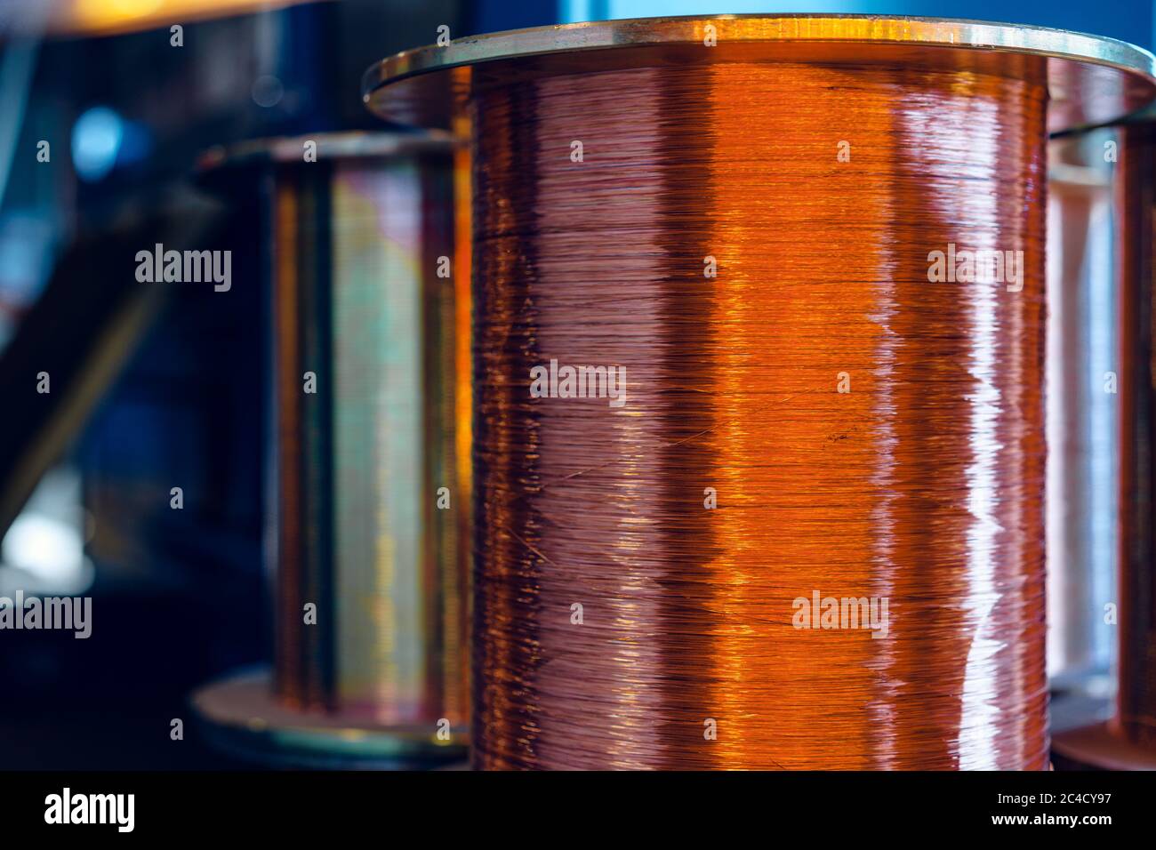 Production of copper wire, cable in reels at factory. Cable factory ...