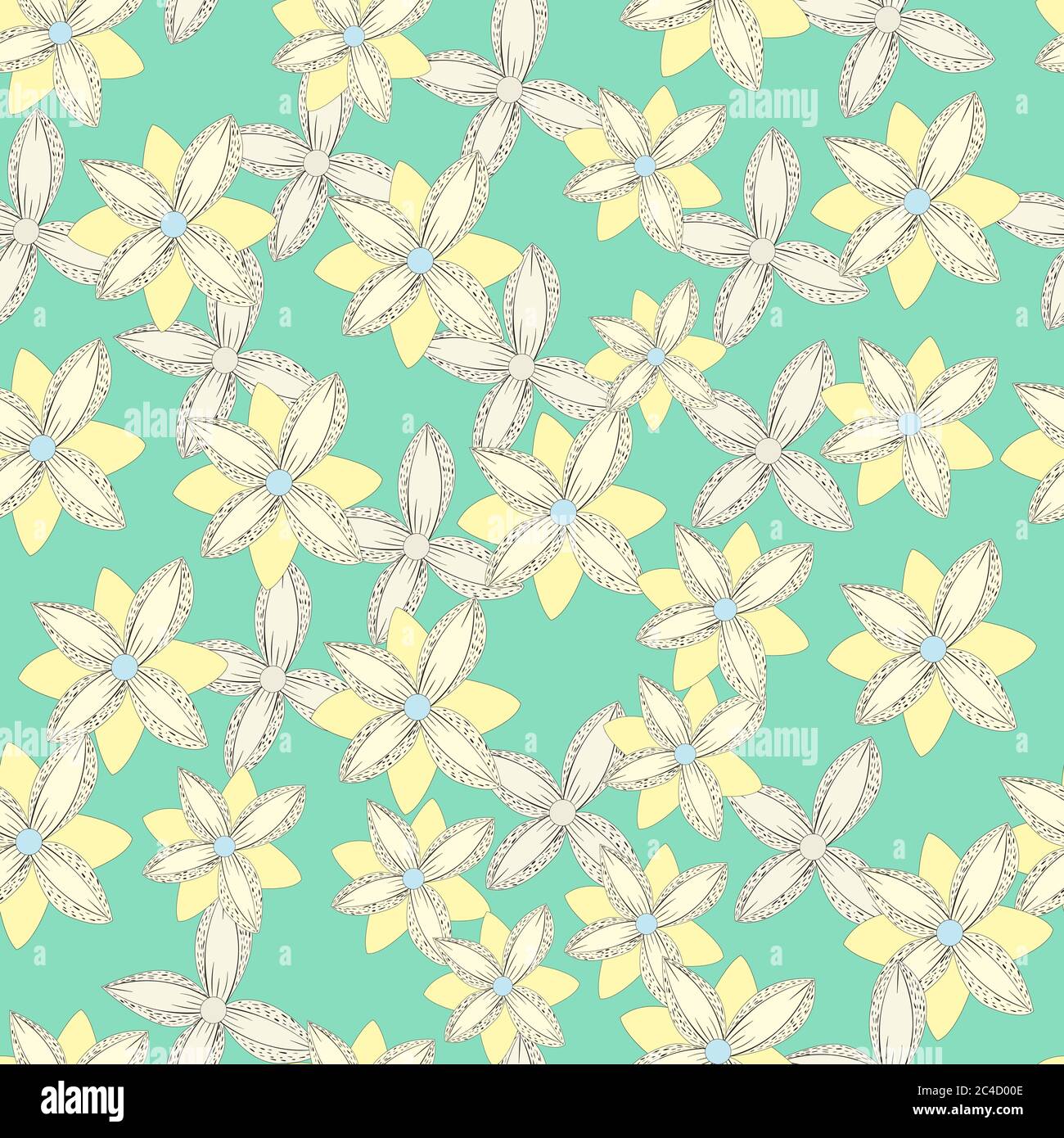 Abstract floristic pattern on a mint green background. Flowers arranged ...