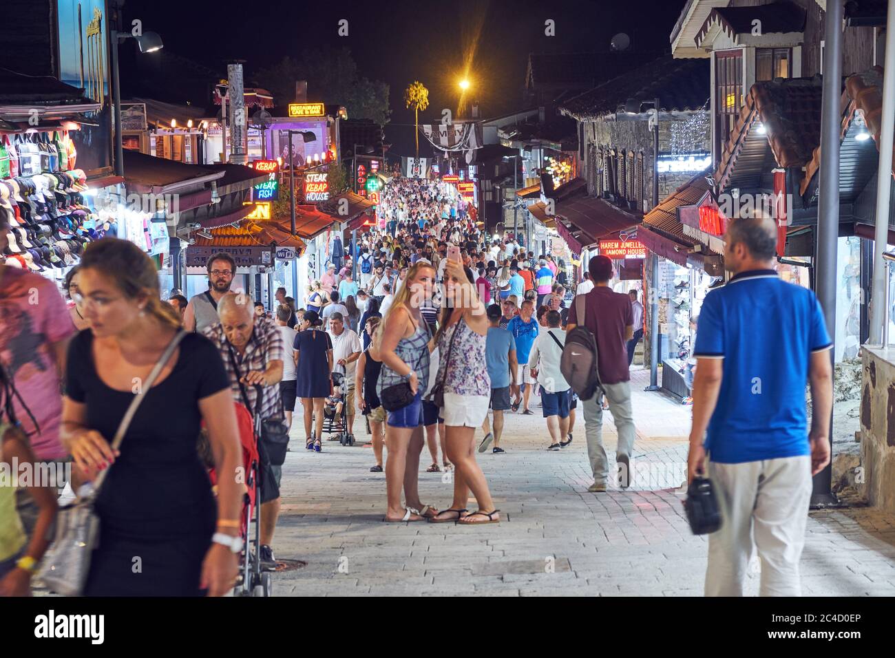 Side, Turkey - July 5, 2017: Evening market street in the turkish city ...
