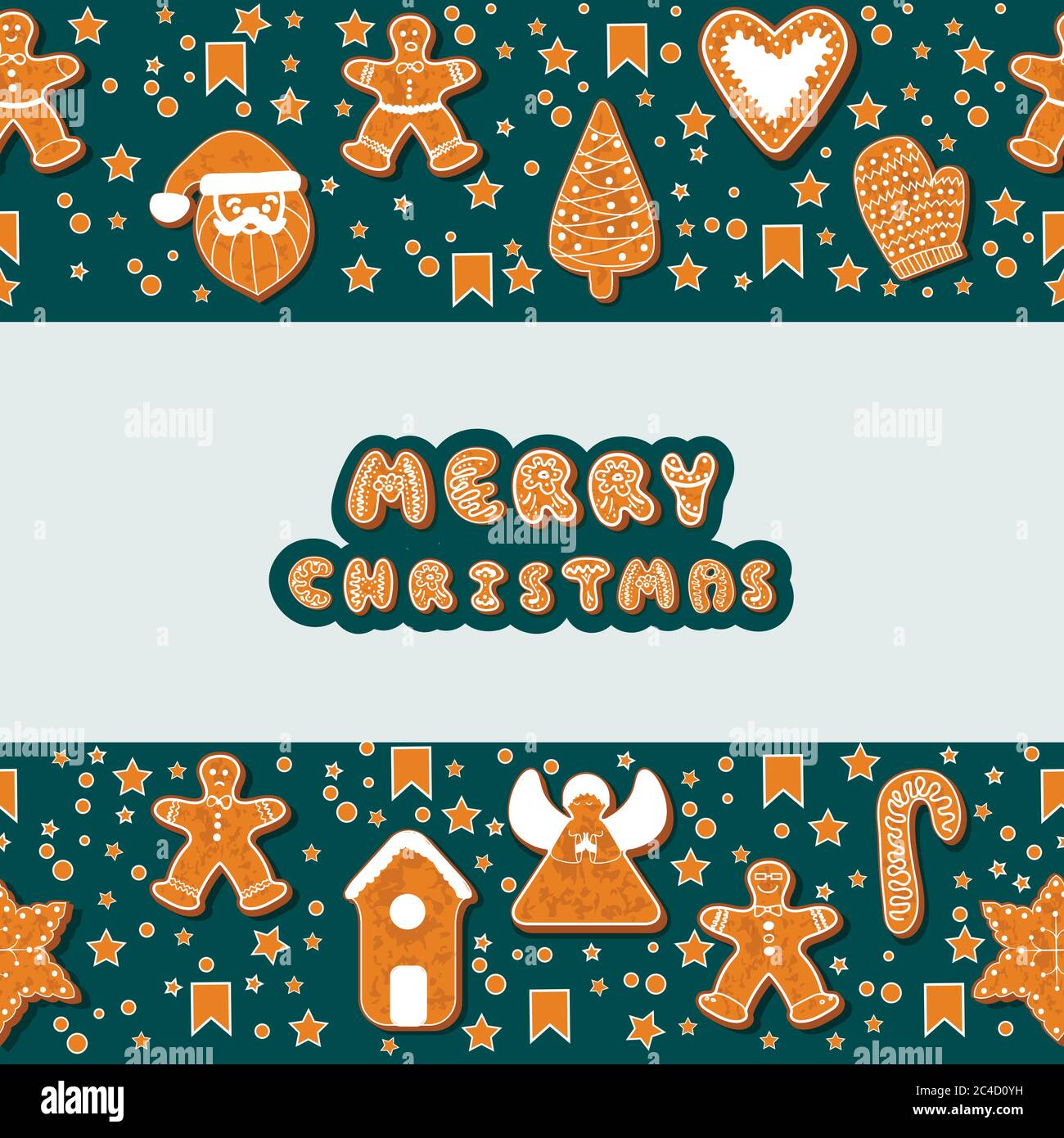 Christmas gingerbread cookies making a rectangular frame. Vector ...