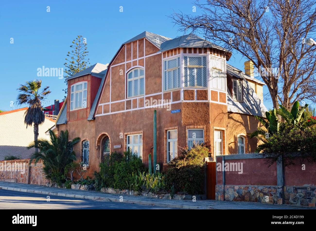 Luderitz, Namibia - Jan 26, 2016: Nachtigal street and Schroedehaus in ...