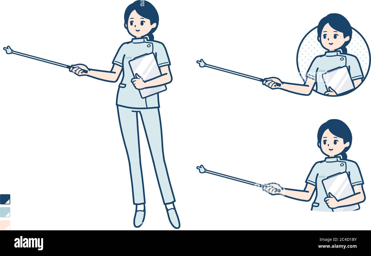 A young nurse woman with Explanation with a pointing stick image. It's ...