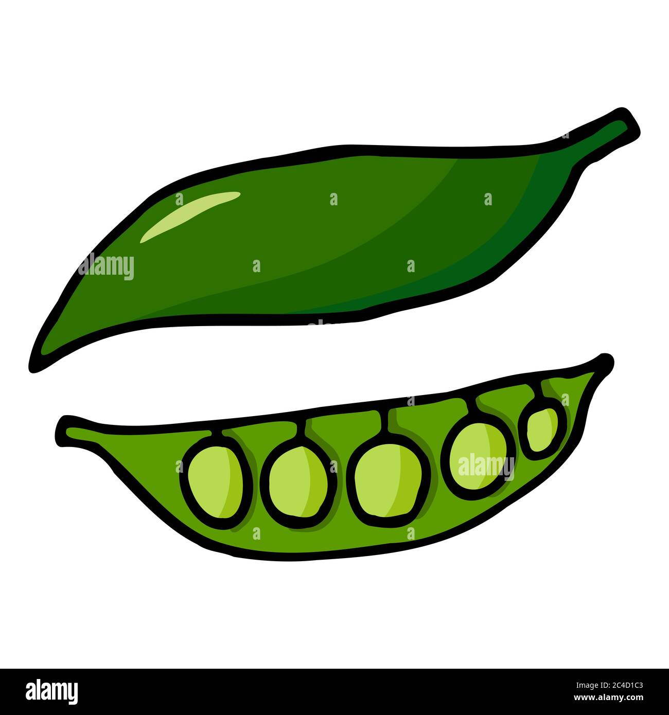 Green pea pod with peas. Hand drawn outline doodle icon. Colorful ...
