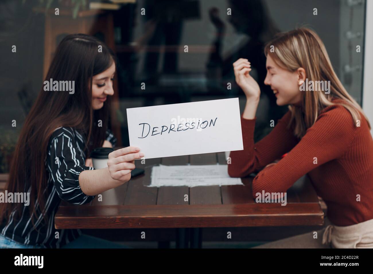 Two people talking sad and happy hi-res stock photography and images ...