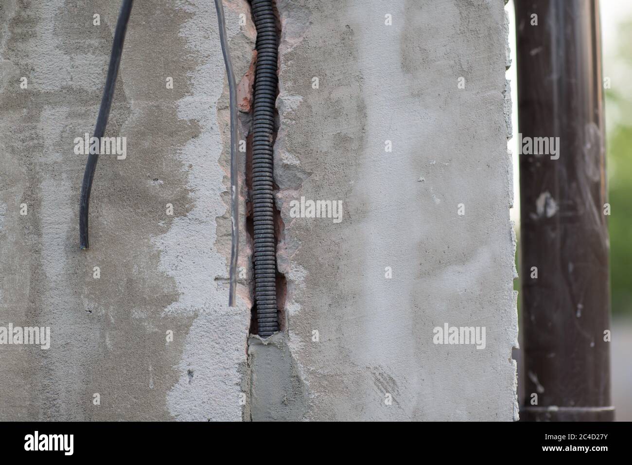 House renovation wiring, wire and concrete Stock Photo - Alamy