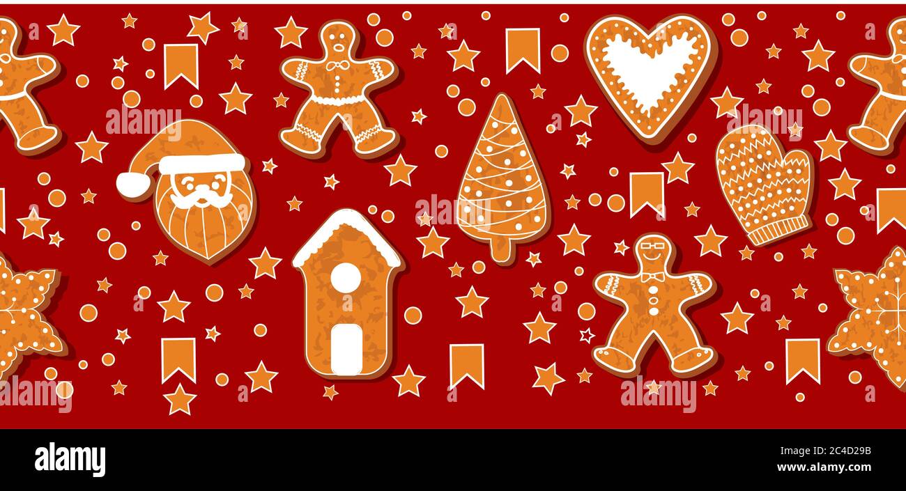 Christmas gingerbread cookies making a rectangular frame. Vector ...
