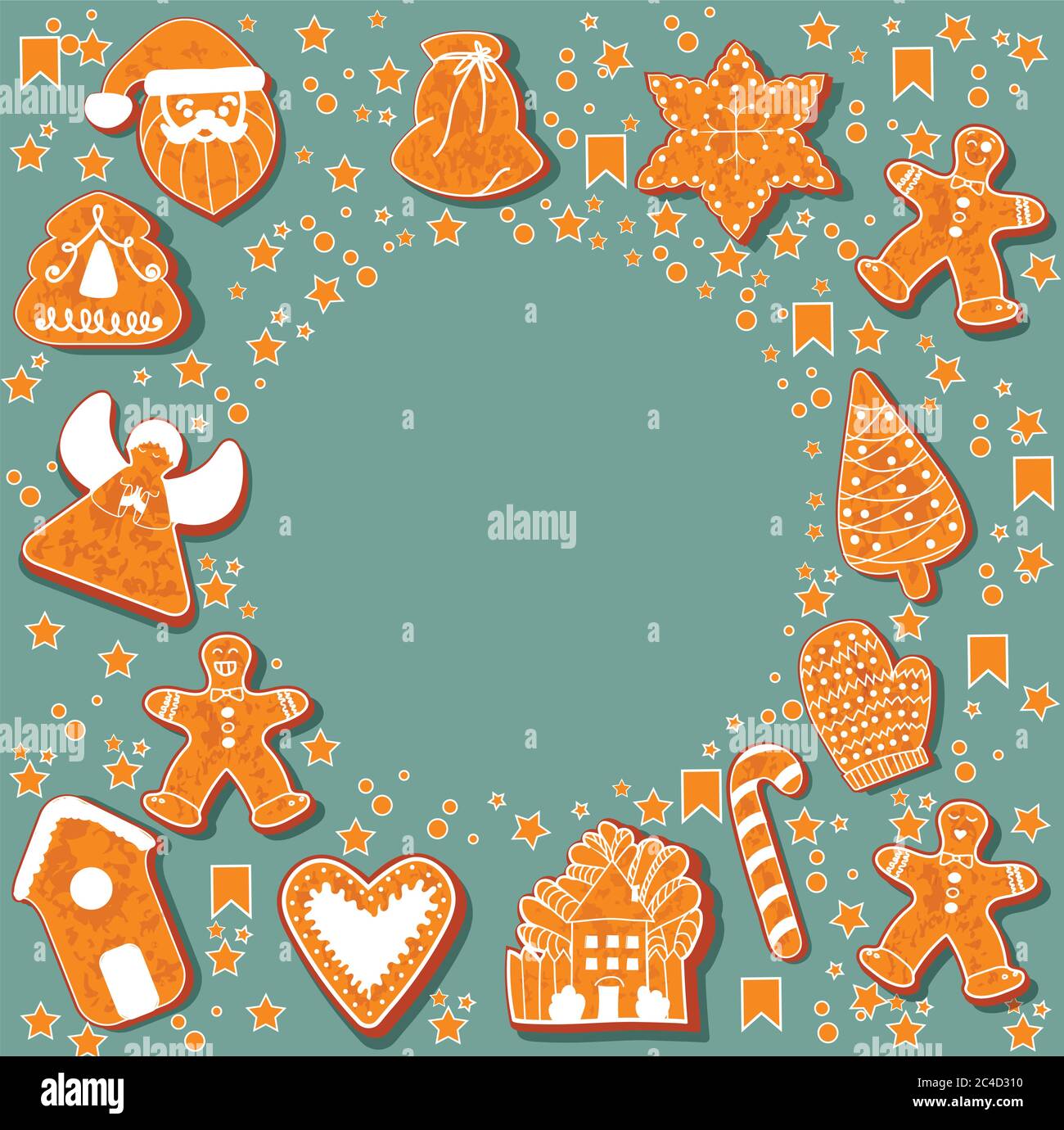 Christmas gingerbread cookies making a rectangular frame. Vector ...
