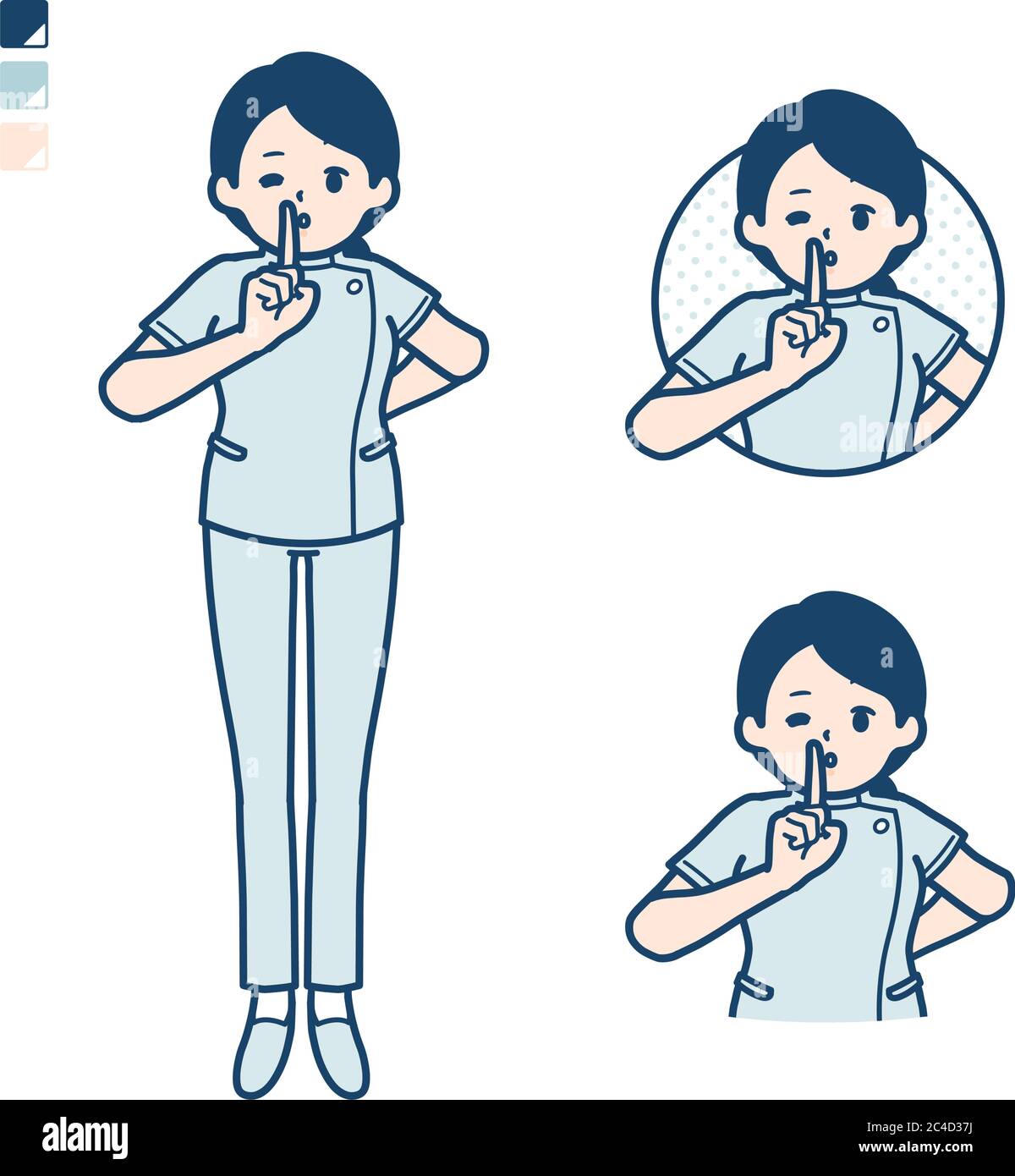 A young nurse woman with be quiet hand sign images. It's vector art so ...